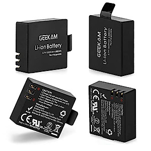 GeeKam Action Camera Battery, 2x1350mAh Rechargeable Battery for Sports Camera, Compatible for AKASO EK7000, WOLFANG GA100/GA200/GA300, Campark, Crosstour, Apeman, Victure, SJ4000