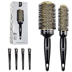 AM 8:00 Round Brush for Blow Out – Ceramic Ion Thermal Barrel & Antistatic Bristles, Salon Blowout Hair Styling for Wet or Dry Hair (Includes 4 Hair Clips)