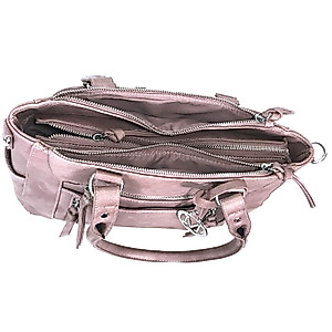 Zzfab Medium CCW Bag Multi-Zippers Fashion Faux Leather Concealed Carry Purse (Mauve)