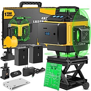 Alloyman 16 Line Laser Level, Self Leveling 4x360° Green Laser Level with 2Pcs Rechargeable Lithium Batteries/Wall Mount/Remote Control for Indoor and Outdoor Building Renovation Work