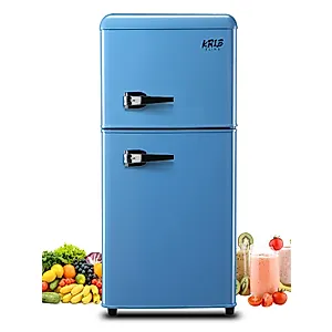 KRIB BLING 3.5 Cu.Ft Refrigerator 2 Door 7 Level Adjustable Thermostat Control Top-Freezer Refrigerator Lock Fresh Energy Saving Blue