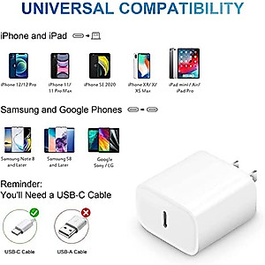 Super Fast Charger 20W Rapid USB C Wall Charger Block PD Adapter Fast Charging Compatible with 13/12/11 Pro Max,Mini,Pro/XR(1 Pack)