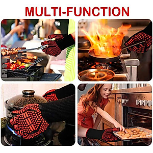 Donkik BBQ Grilling Gloves, 1472°F Extreme Heat Resistant Outoor Barbecue Gloves, Kithen Silione Non-Slip Oven Mitts for Barbeue, Cooking, Baking, Grilling, Welding
