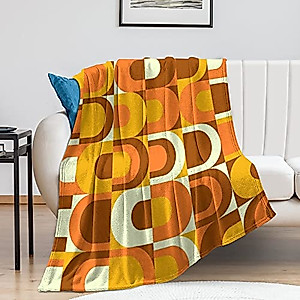 70S Pattern Retro Orange and Brown Tones Flannel Fleece Throw Blankets 50"X40" Lightweight Fluffy Winter Fall Blanket Cozy Soft Fuzzy Plush Home Decor for Couch Bed Sofa Bedroom Living Room Travel