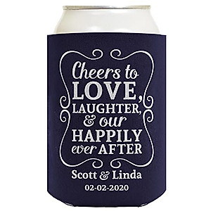 Cheers To Love Custom Names & Date 24-Pack Personalized Can Coolie Drink Coolers Coolies Navy