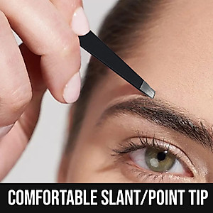 KAMICURE - Professional Tweezers with Comb Feature, Eyebrow Tweezers for Women Facial Hair Slant Tip Stainless Steel Ingrown Hair Tweezer