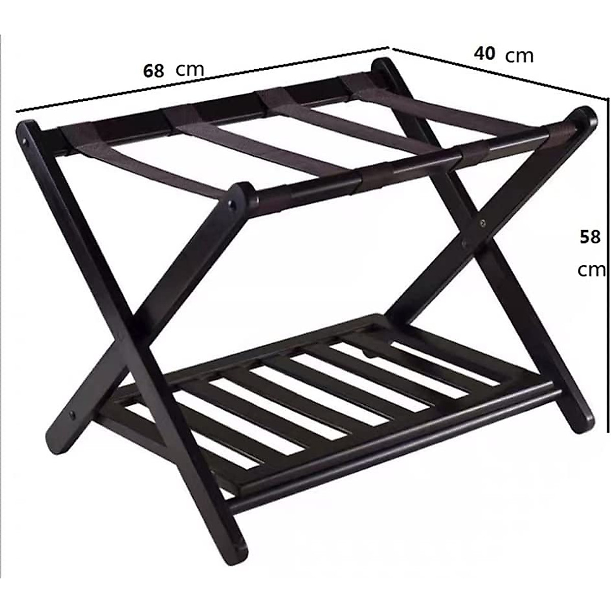 Guest Room Luggage Rack, Folding Suitcase Stand Luggage Rack, Solid Wood Multifunctional Clothes Rack Foldable 2 Tiered Suitcase Rack with Easy Assembly for Hotel Apartment (Color : Black, Size : 60x5