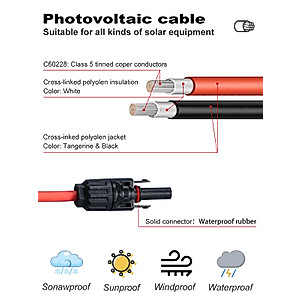 WBGADAM 12AWG Solar Panel Extension Cable 6.6FT/2M 4mm² with Female and Male Connector Solar Panel Cable for Solar Panels (6.6 Feet Red + 6.6 Feet Black)