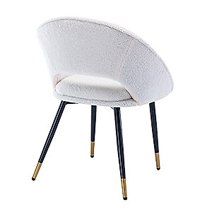 KCC Fluffy Desk Chair, Faux Fur Accent Chair, Comfy Modern Leisure Armchair No Wheel, Upholstered Elegant Fuzzy Chair with Metal Legs for Teens Women Girls, Home Vanity Makeup Office Chair Black