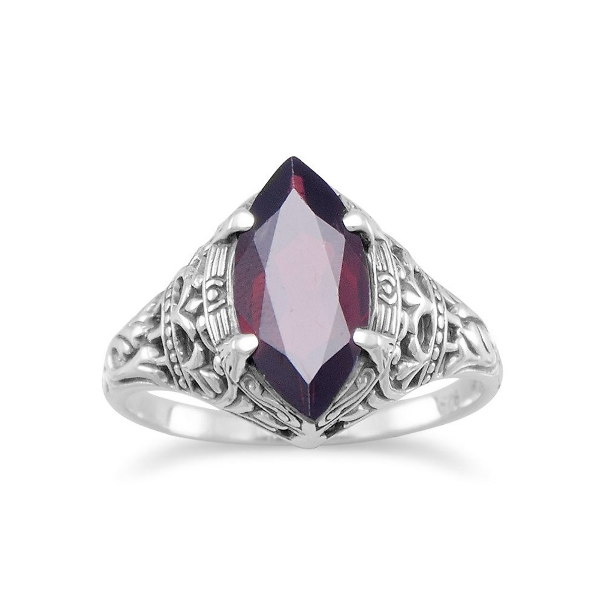 AzureBella Jewelry Marquise Garnet Ring Sterling Silver Antique Finish Vintage Style, 9