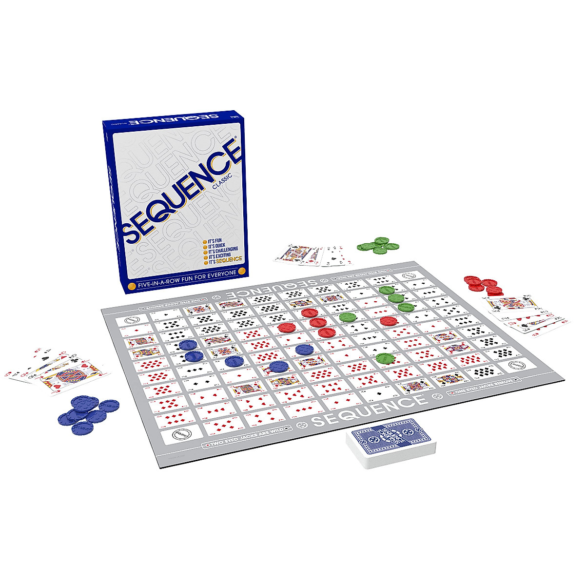 SEQUENCE- Original SEQUENCE Game with Folding Board, Cards and Chips by Jax ( Packaging may Vary ) White, 10.3" x 8.1" x 2.31"