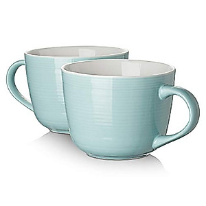 DOWAN Coffee Mug, Ceramic Soup Mugs with Handles, 17 Oz Wide Large Coffee Mugs Set of 2, Mug for Latte, Cappuccino, Tea, Green Coffee Mugs Dishwasher & Microwave Safe