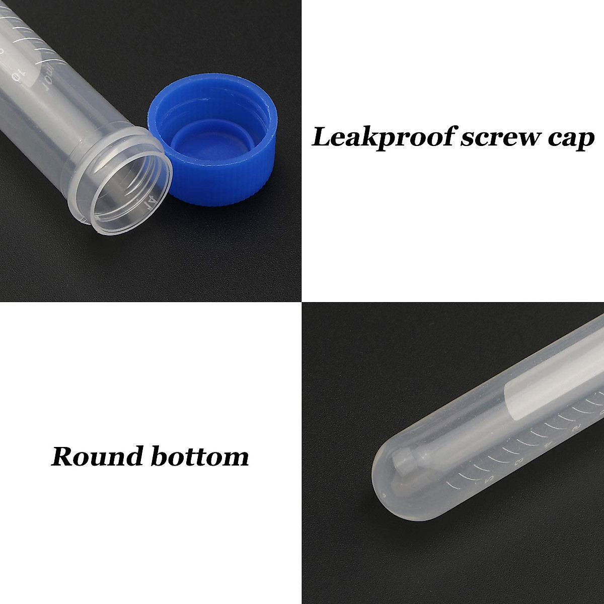 Kesell Centrifuge Tubes Round Bottom Screw Cap Plastic Test Tube Vials 10ml with Graduation and Writing Area, Pack of 20