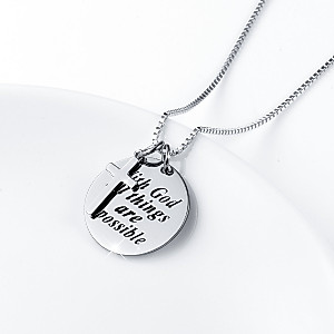 JZMSJF S925 Sterling Silver Faith Cross Necklace With God All Things Are Possible Inspirational Jewelry for Women Adults
