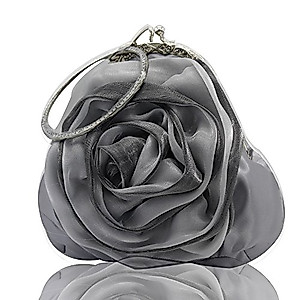 Kingluck Silk Flower Slot Pocket Hasp Totes Frame Women Kingluck Flower Evening Handbags/Clutches In Wedding Handbag (grey)