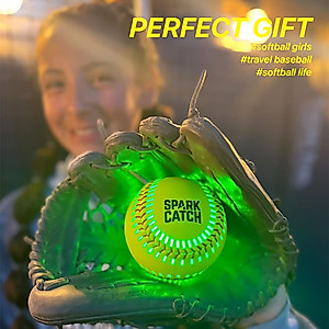 SPARK CATCH Light Up 12" Glow in The Dark Fastpitch Softball for Girls, Teens, and Players (Neon Green)
