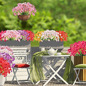 JEMONG 24 Bundles Artificial Flowers Outdoor UV Resistant Fake Flowers No Fade Faux Plastic Plants Garden Porch Window Box Decorating(Fushia)