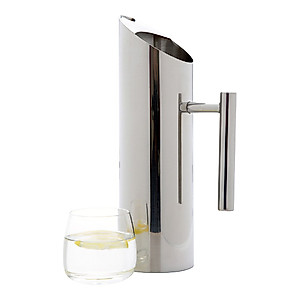 Restaurantware Met Lux 50 Ounce Modern Water Pitcher, 1 Dent-Resistant Metal Drink Pitcher - With Ice Guard, Built-In Handle, Polished Stainless Steel Water Serving Pitcher, For Water Or Iced Tea