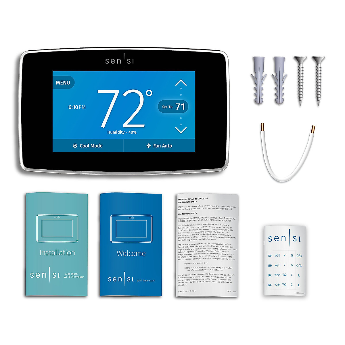 Sensi Touch Smart Thermostat by Emerson with Touchscreen Color Display, Programmable, Wi-Fi, Mobile App, Easy DIY, Data Privacy, Works with Alexa, Energy Star Certified, ST75 - Black, C-Wire Required