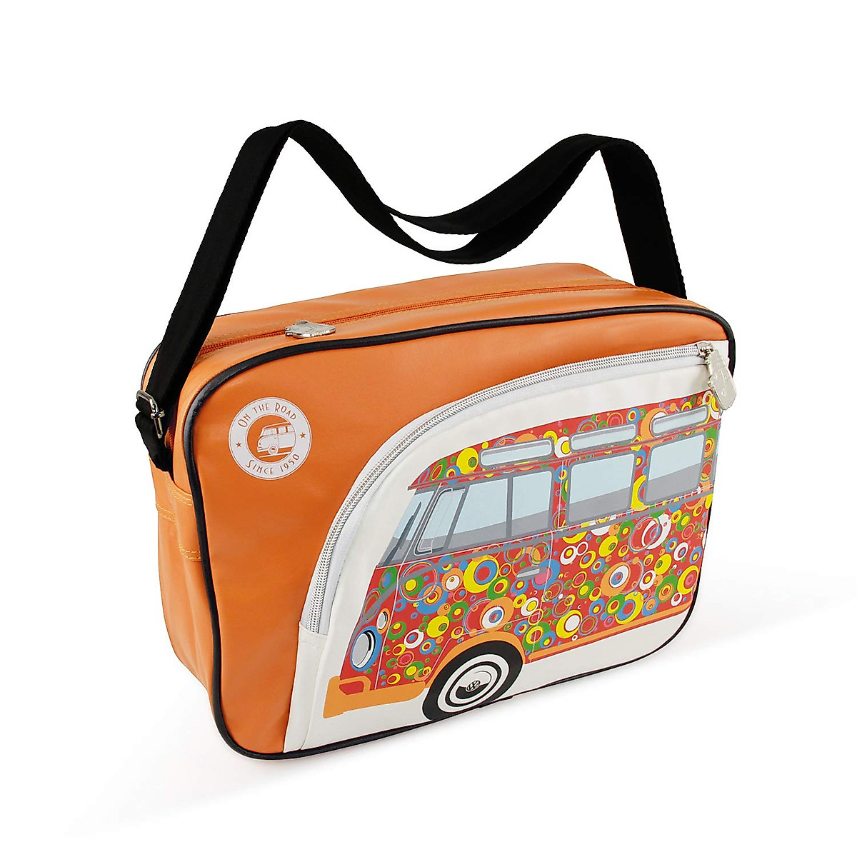 BRISA VW Collection - Volkswagen Shoulder Travel Messenger Bag with VW T1 Bus Campervan Motif (Circles/Orange)