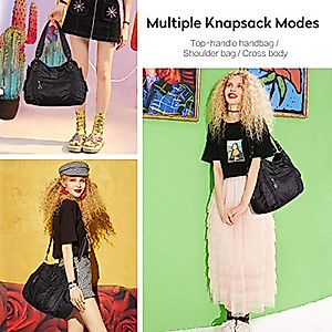 Angel Barcelo Roomy Fashion Hobo Womens Handbags Ladies Purse Satchel Shoulder Bags Tote Washed Leather Bag Black