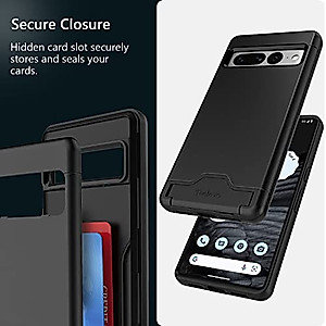 Teelevo Google Pixel 7 Pro Wallet Case - Dual Layer, Card Slot, Kickstand, Black
