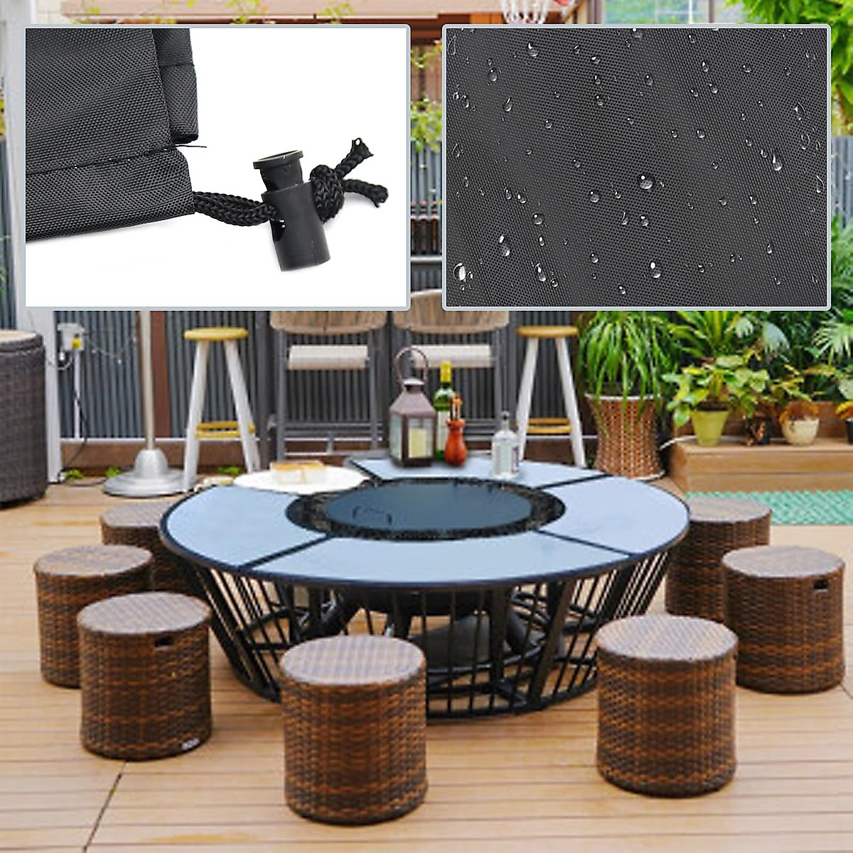 Table Cover Waterproof Round Patio Cool Bar Table Cover with Drawstrings, Fade Resistant Fabric for Cocktail Coffee Outdoor Furniture Side Tables, Diameter 20.5 * Height 23 Inches Black