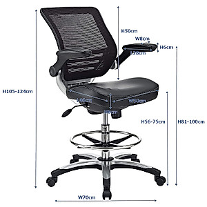 Modway Edge Drafting Chair - Reception Desk Chair - Flip-Up Arm Drafting Chair in Black