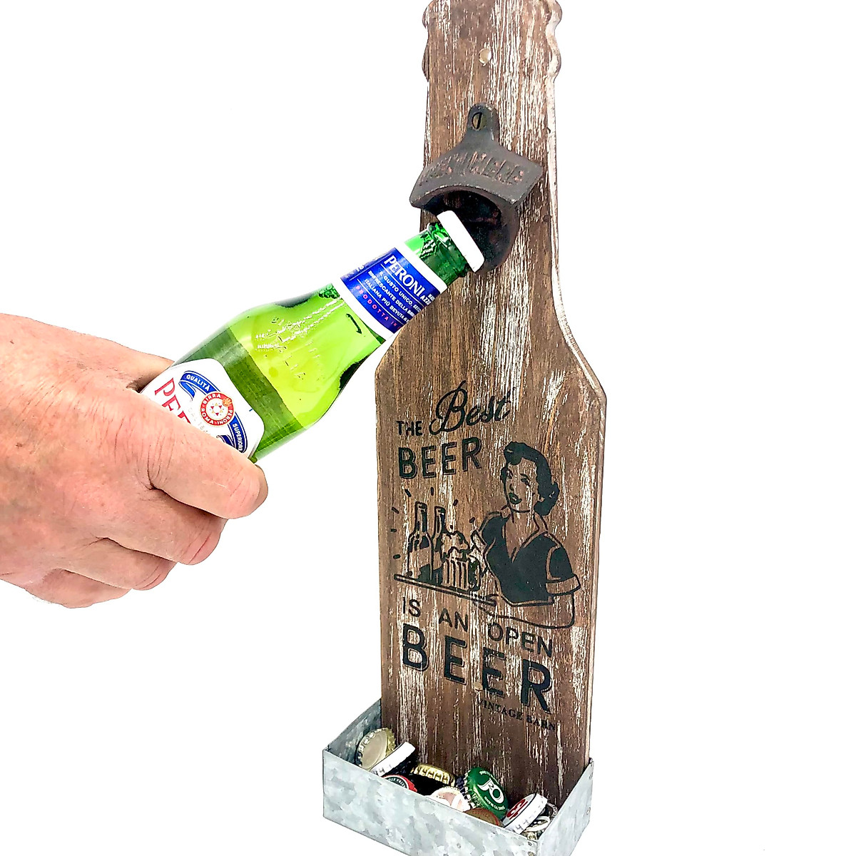 Vintage Barn Wall-Mounted Beer Opener with Cap Catcher - Rustic Decor ...
