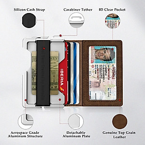 MURADIN Tactical Minimalist Wallet for Men, Slim RFID-Blocking Metal Card Holder, Front Pocket Men’s Leather Dapper Bifold Wallet with Money Clip Crazy Horse