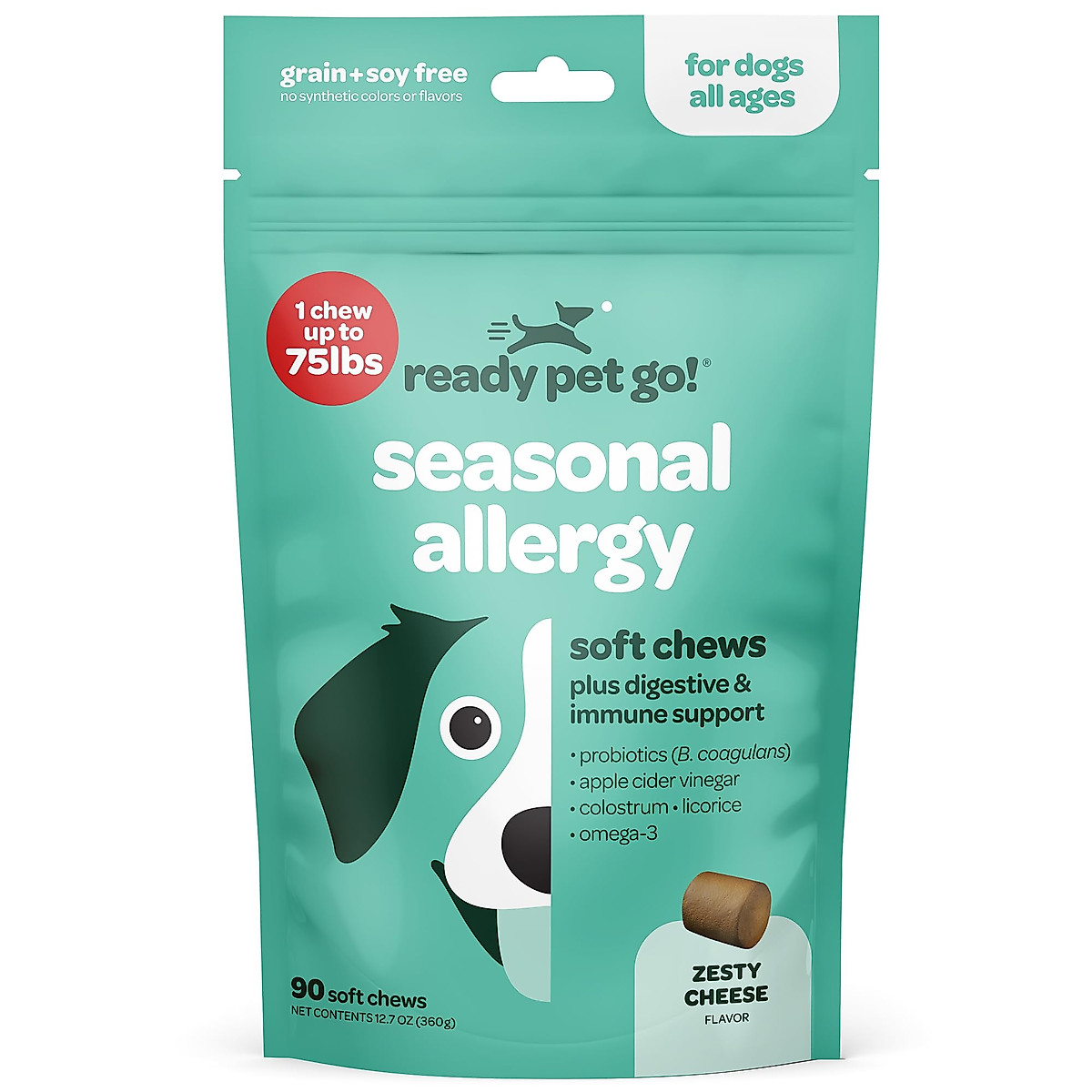 Dog Allergy Chews with Probiotics | Seasonal Allergy Chews for Dogs with Wild Alaskan Salmon Oil & Colostrum | Environmental Dog Allergy Support | NASC Certified & Made in The USA | 90 Chews