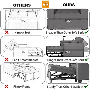 Sofa Bed, 3-in-1 Convertible Chair Bed Sleeper with Phone Holder, Pull Out Sofa Bed with w USB&Type C Port and Wireless Charging, Reading Chair with Adjustable Backrest, Sofa Bed Couch for Living Room