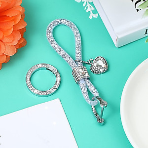Crystal Car Keychain Bling Keychain Accessories Glitter KeyRing Strap with Heart Charm Key Decorations for Women Auto (Silver)