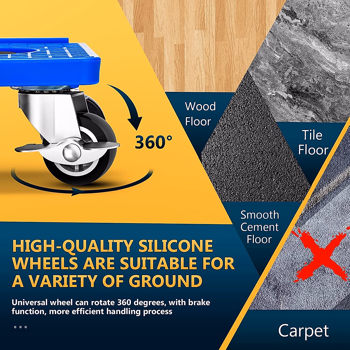 1300lbs Load Capacity Moving Furniture Dolly Furniture Movers with Wheels for Heavy Furniture, Large Size Lifter Set, 360° Rotation Wheels Furniture Lifter with Brake, for Moving Refrigerator, Cabinet