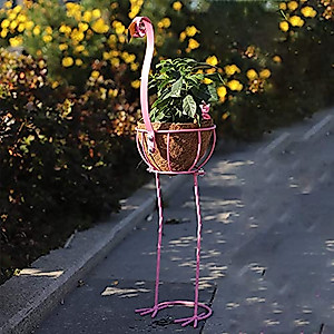 MorTime Flamingo Bird Planter, Pink Metal Flamingo with Basket Decorative Pots Containers Stand for Indoor Outdoor Home Garden Patio Lawn… (30 in)