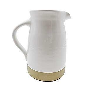 White Ceramic Pitcher | Vintage Rustic Farmhouse Vase | Ceramic Milk Jug | Flower Vase | Decorative Water Pitcher | White & Tan