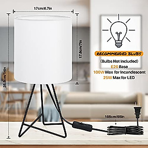 BesLowe Small Nightstand Lamps, Set of 2 Table Lamps, Modern Bedside Lamps with Black Metal Base, White Fabric Shade and ON/Off Switch, Simple Desk Lamp for Kids Bedroom Living Room Office Reading
