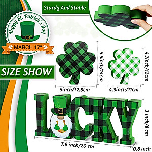 3 Pieces St. Patrick's Day Table Wooden Signs, Shamrock Tiered Tray Decor Lucky Table Decor Irish Freestanding Tray Tabletop Decorations for Home Decor Party Decoration