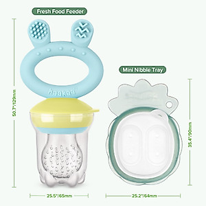 Haakaa Baby Fruit Food Feeder & Mini Freezer Nibble Tray Combo, Breastmilk Popsicle Molds for Baby Cooling Relief, BPA Free Silicone Feeder for Safe Infant Self Feeding, 4 Month+ (Blue)