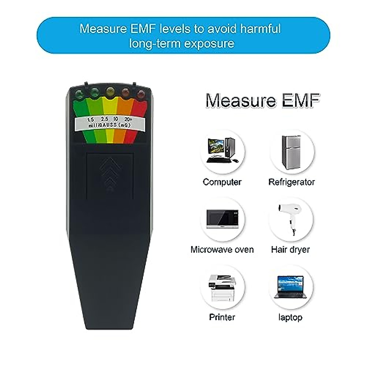 FOWBOA Ghost Hunting Equipment EMF Meter 5 LED Magnetic Field Detector Hand-held Spirit Box Paranormal Equipment，Home and Office EMF Detector