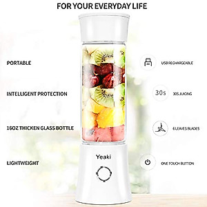 Yeaky Portable Blender, Mini Personal Blender with Detachable Base and USB Rechargeable, 16oz Juicer Cup for Shakes and Smoothie, Especially for Baby Food, Home Outdoor Office and Travel(white, 16oz)