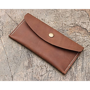 Handmade Leather Wallet with Card Slots, Coin Pocket, Large Capacity Long Envelope Wallet Tan Brown