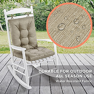 Rocking Chair Cushion, Rocker Chairs Replacement Cushions Set for Indoor, Water Resistant Extra Cozy Tufted Seat Pads and Non Slip High Back Pad with Ties for Outdoor, Memory Foam Added, Taupe