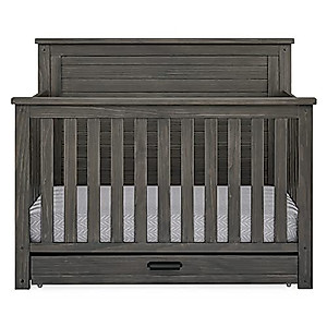 Delta Children Simmons Kids Caden 6-in-1 Convertible Crib with Trundle Drawer, Greenguard Gold Certified, Rustic Grey