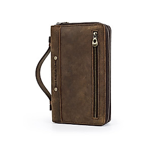 Crazy Horse Leather Men Clutch Hand Bags Genuine Leather Purse RFID Wallet Large Capacity Business Card Multifunction Zipper Handbag