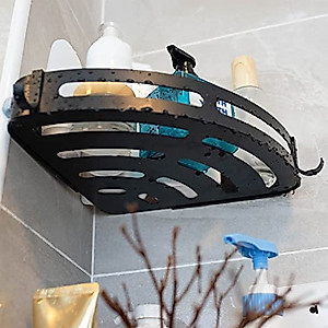 XQIGI Corner Bathroom Shower Shelf No Drill shower caddy Wall Mounted Shampoo Holder 2 Pack with Hooks Caddy Triangle Storage Shelves 2 Tier Bathroom organizer Kitchen Storage Basket (Black)