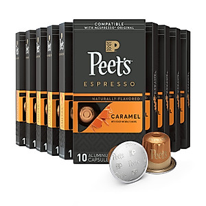 Peet's Coffee, Dark Roast Espresso Capsules, Caramel 100 Count (10 Boxes of 10 Espresso Pods)