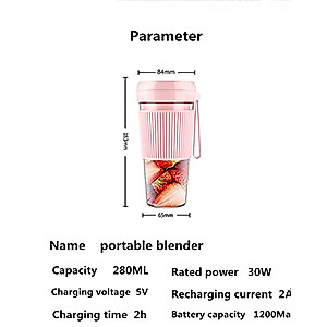 Portable Blender Cordless Smoothies and Shakes Detachable Personal Size Juicer cup with USB Rechargeable four Blades Fruit Mixing Machine 10oz Travel Mini Mixer Handheld Blender for Sports Gym pink (pink)