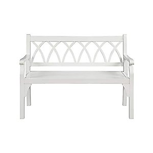 Pebble Lane Living All Weather Outdoor Exclusive Elegant Hardwood 2 Seater Park Bench with Arms and Back, 48" L x 24" W x 35.5" H, White