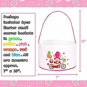 6PCS Small Easter Baskets Stuffers for Kids with Handle - Egg Hunt Canvas Buckets Basket Gift Party Supplies Boys Girls 7x10Inches